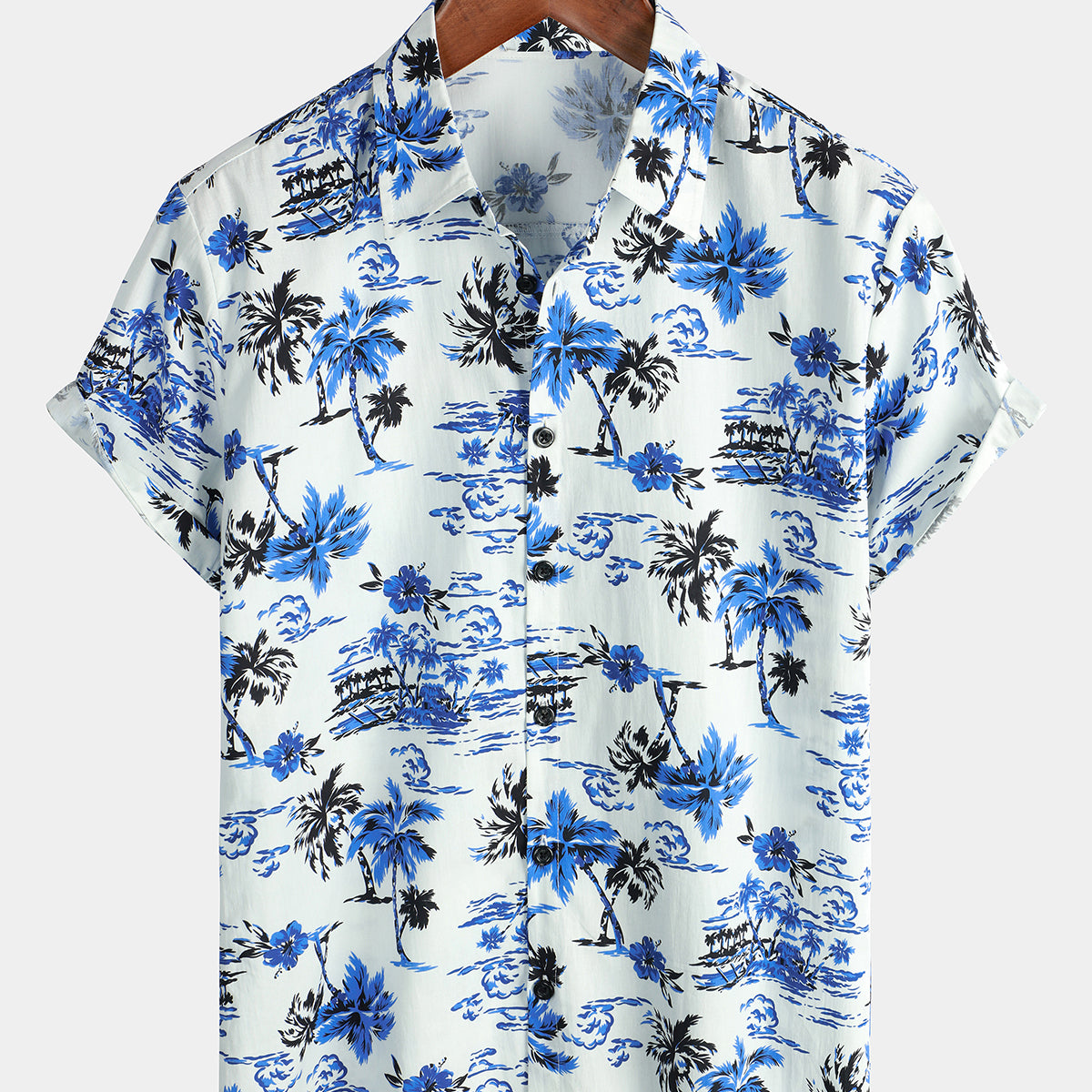 Men's Tropical Palm Tree Print Summer Vacation Cotton Aloha Short Slee ...