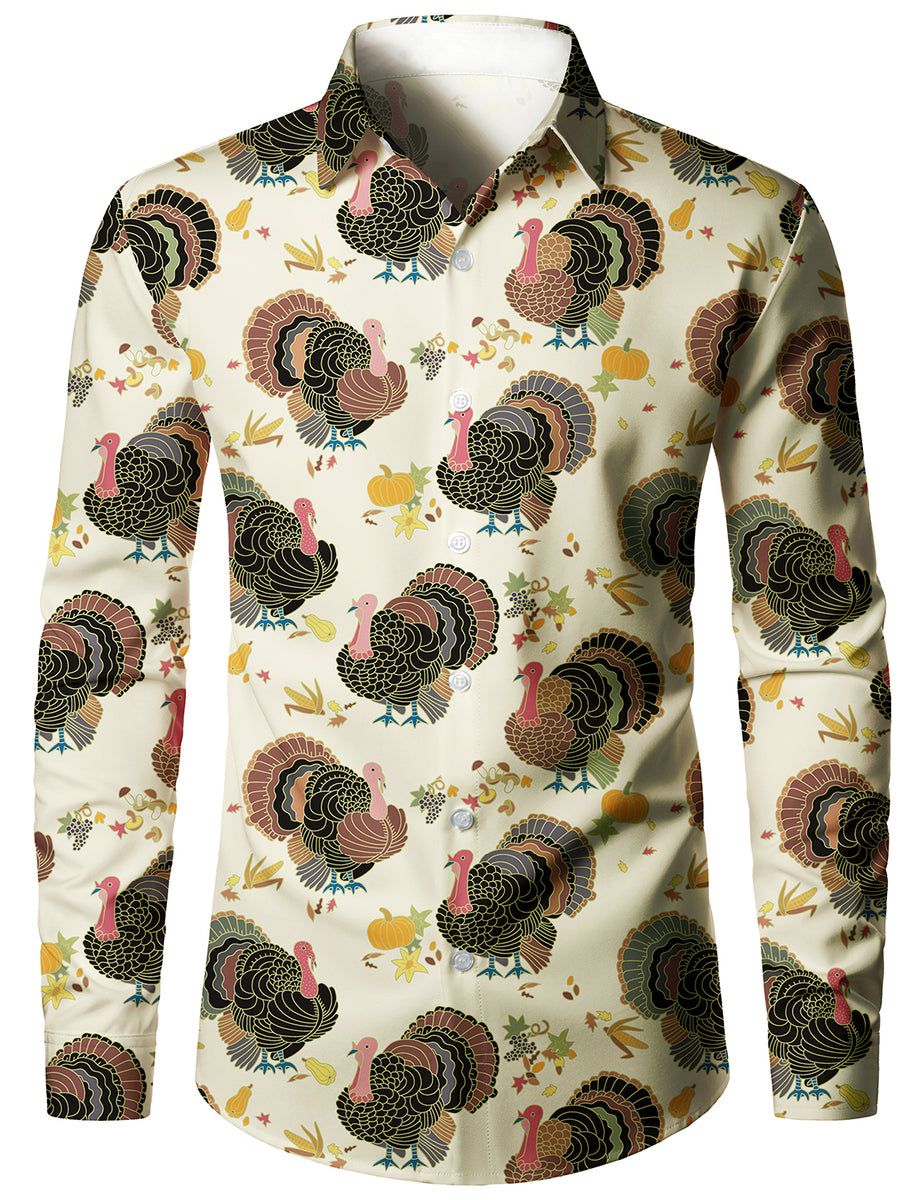 Men's Thanksgiving Turkey Day Holiday Fall Festival Gift Button Up Lon ...
