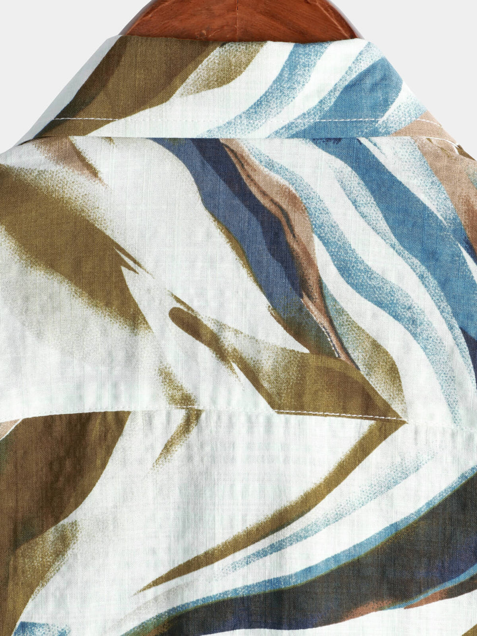 Men's Abstract Graphic Print Cotton Summer Short Sleeve Button Up Shir ...