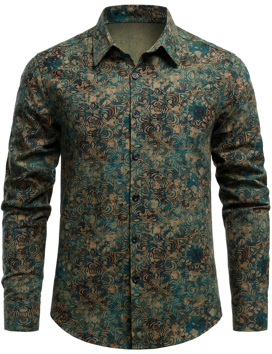 Men's Retro Abstract Print Button Up Long Sleeve Shirt – Atlanl