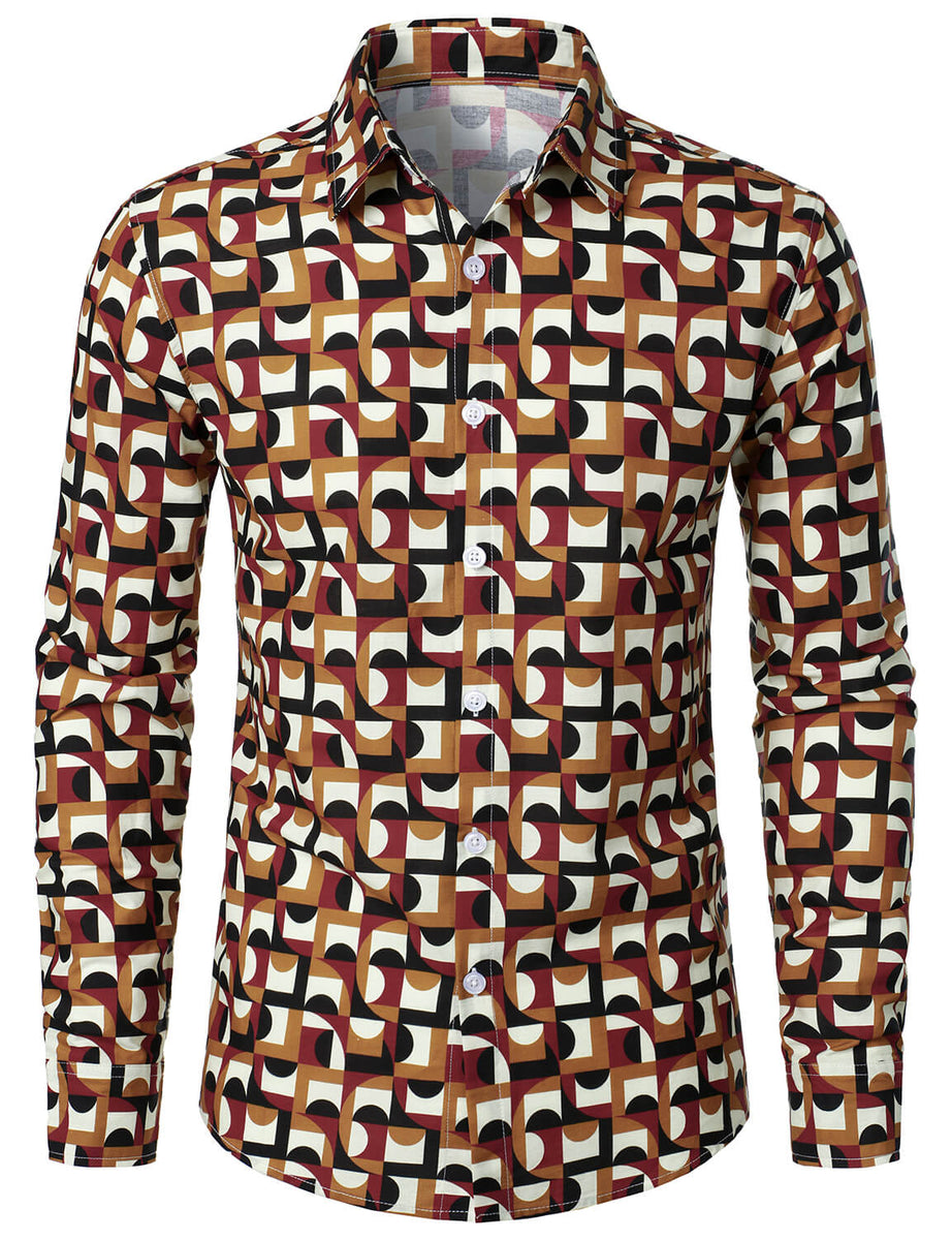 Men's Abstract Geometric Cotton Button Up Casual Long Sleeve Shirt – Atlanl