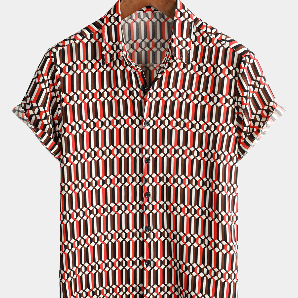 Men's Casual Retro Geometric Button Up Cool Short Sleeve Summer Shirt ...