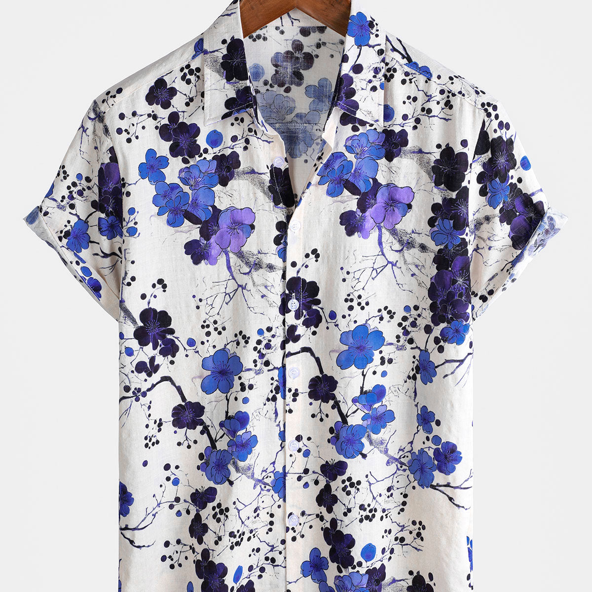 Men's Retro Blue Blossom Summer Holiday Short Sleeve Shirt – Atlanl