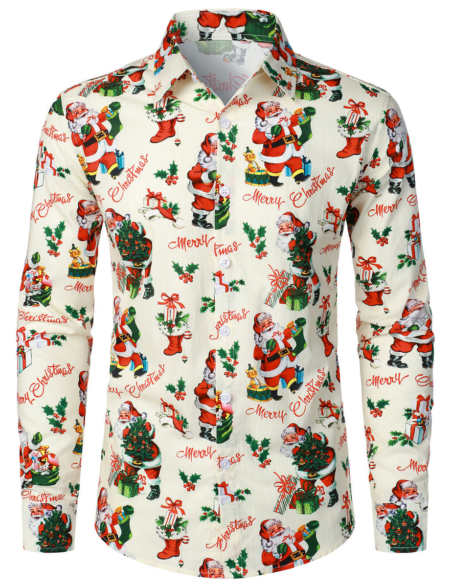 Men's Santa Claus Christmas Long Sleeve Cotton Shirt – Atlanl