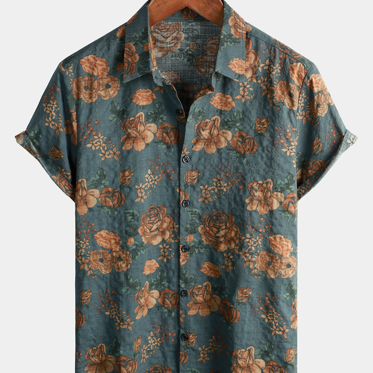 Men's Vintage Floral Retro Button Up Blue Summer Holiday Short Sleeve ...