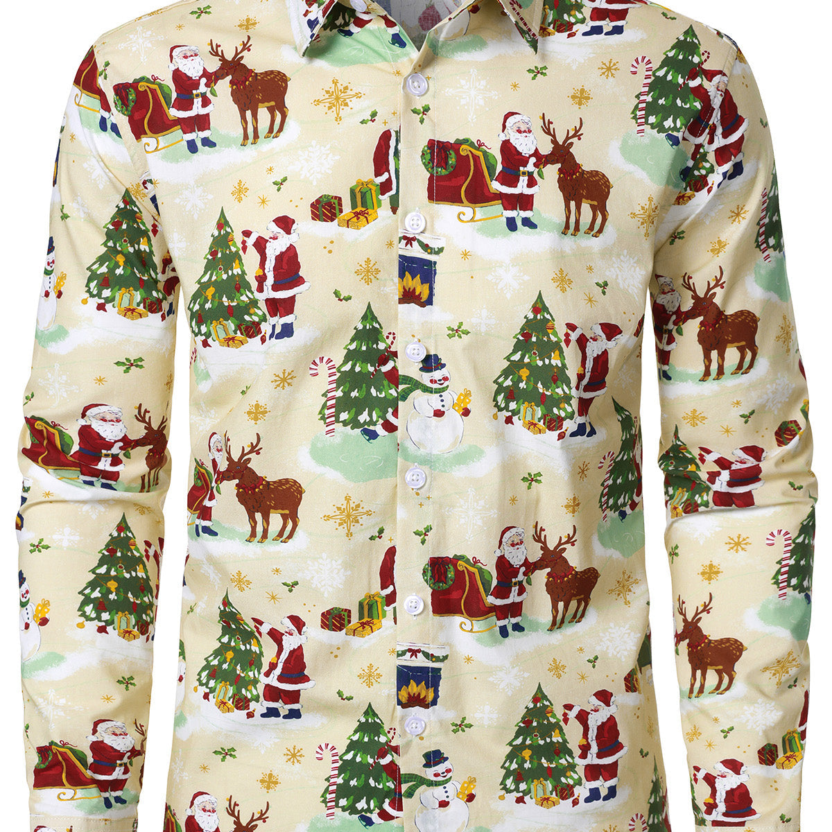Men's Vintage Santa Claus Print Cotton Long Sleeve Shirt – Atlanl