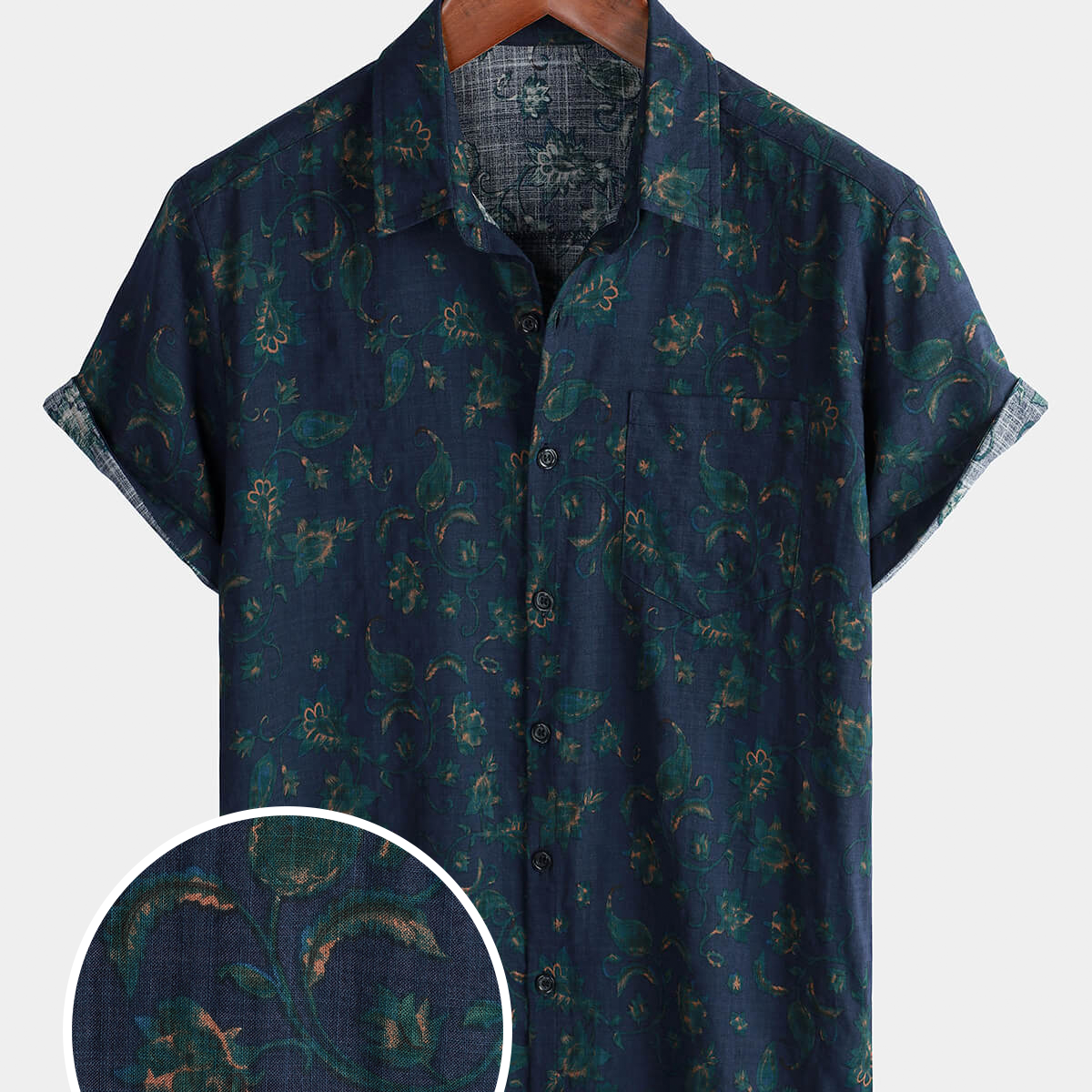 Men's Blue Floral Holiday Casual Pocket Short Sleeve Button Up Shirt ...