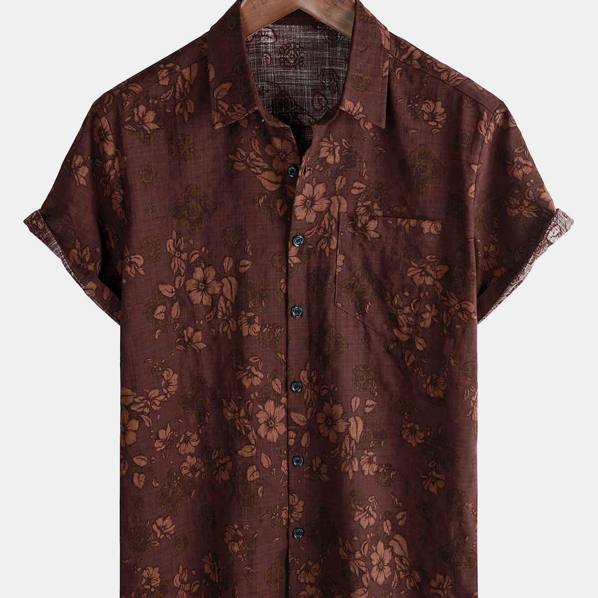 Men's Floral Holiday Casual Summer Red Short Sleeve Button Up Shirt ...