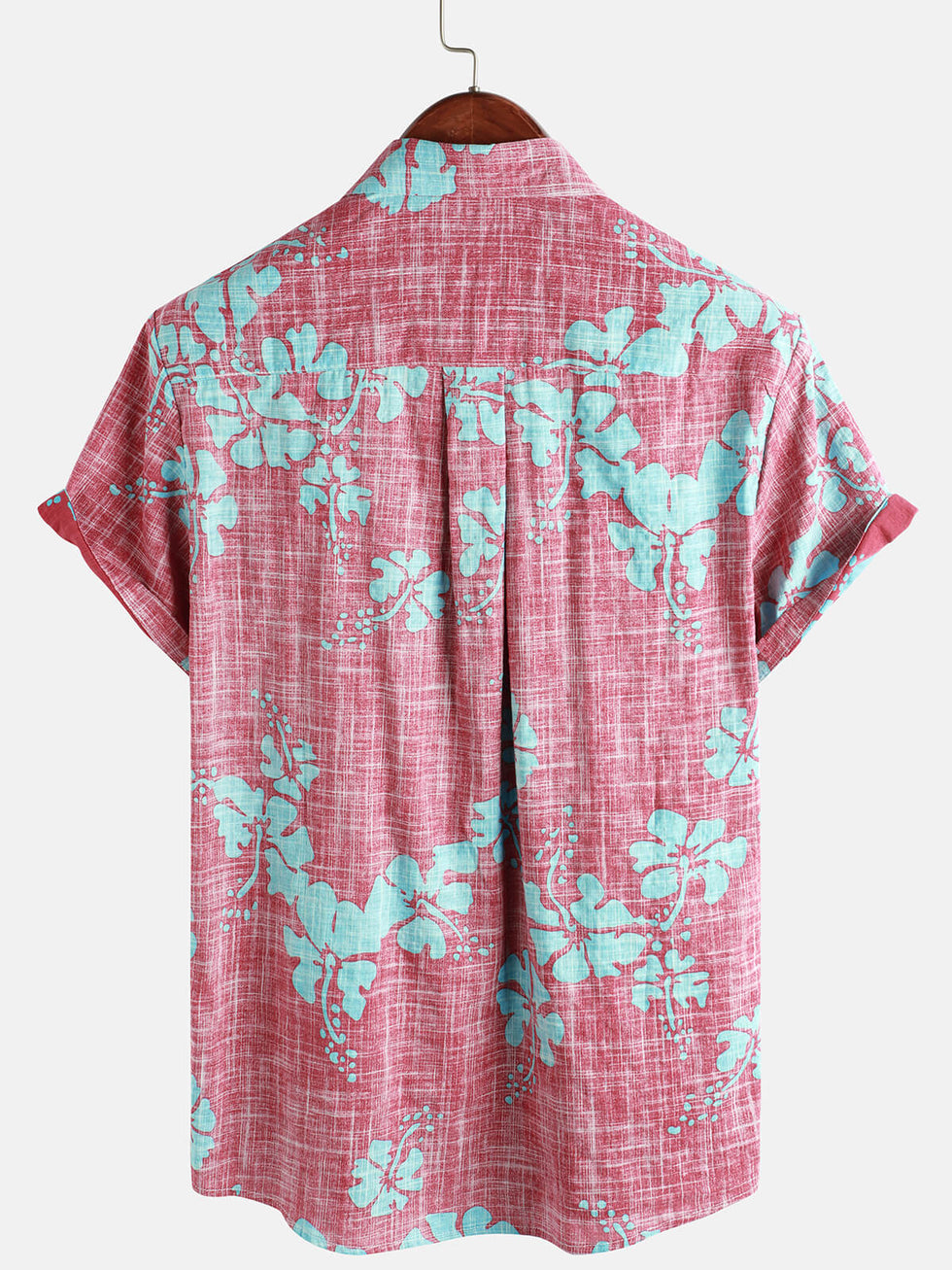 Men's Red Floral Vintage Short Sleeve Button Up Beach Tropical Hawaiia ...