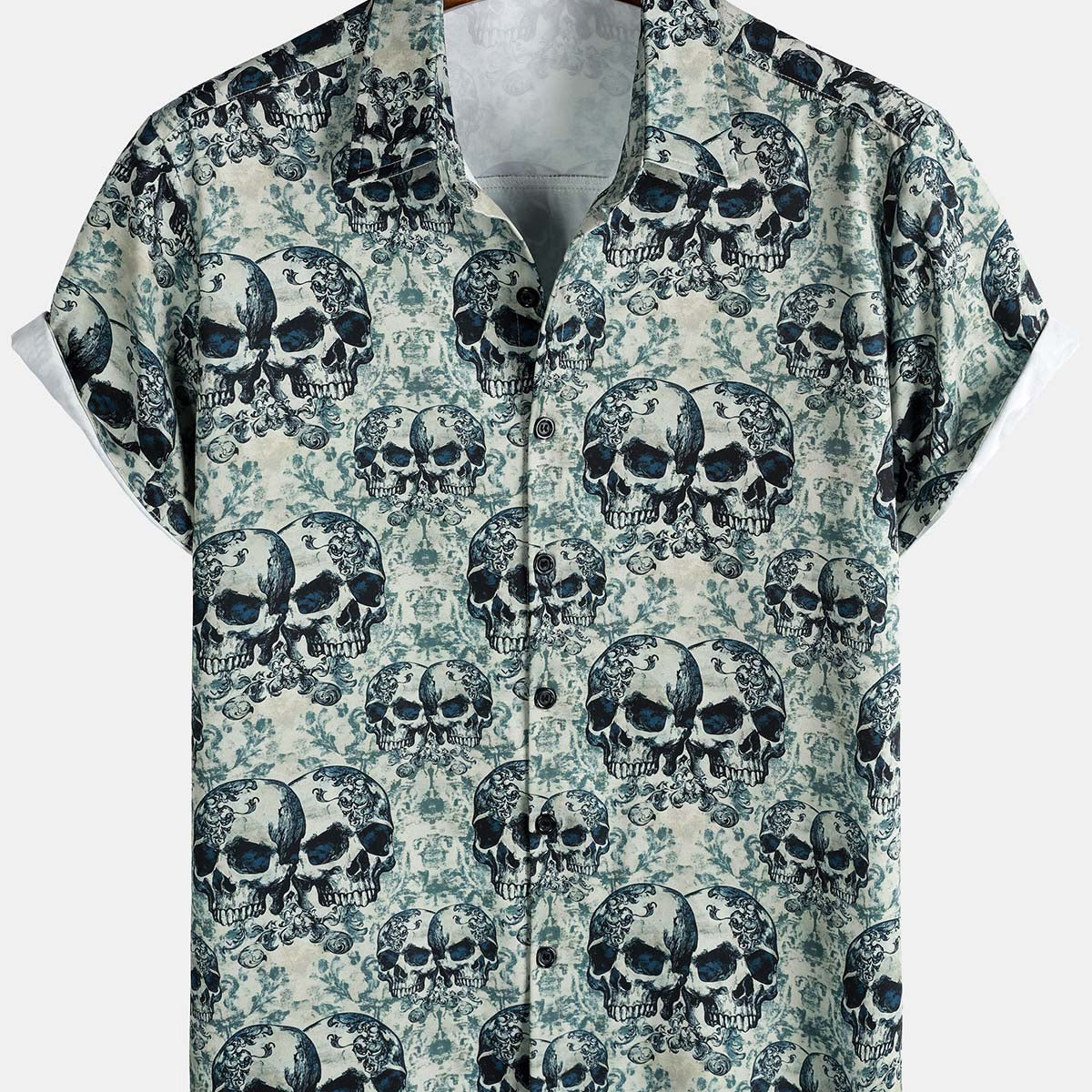 Men's Skull Cool Graphic Button Up Short Sleeve Punk Rock Art Shirt ...