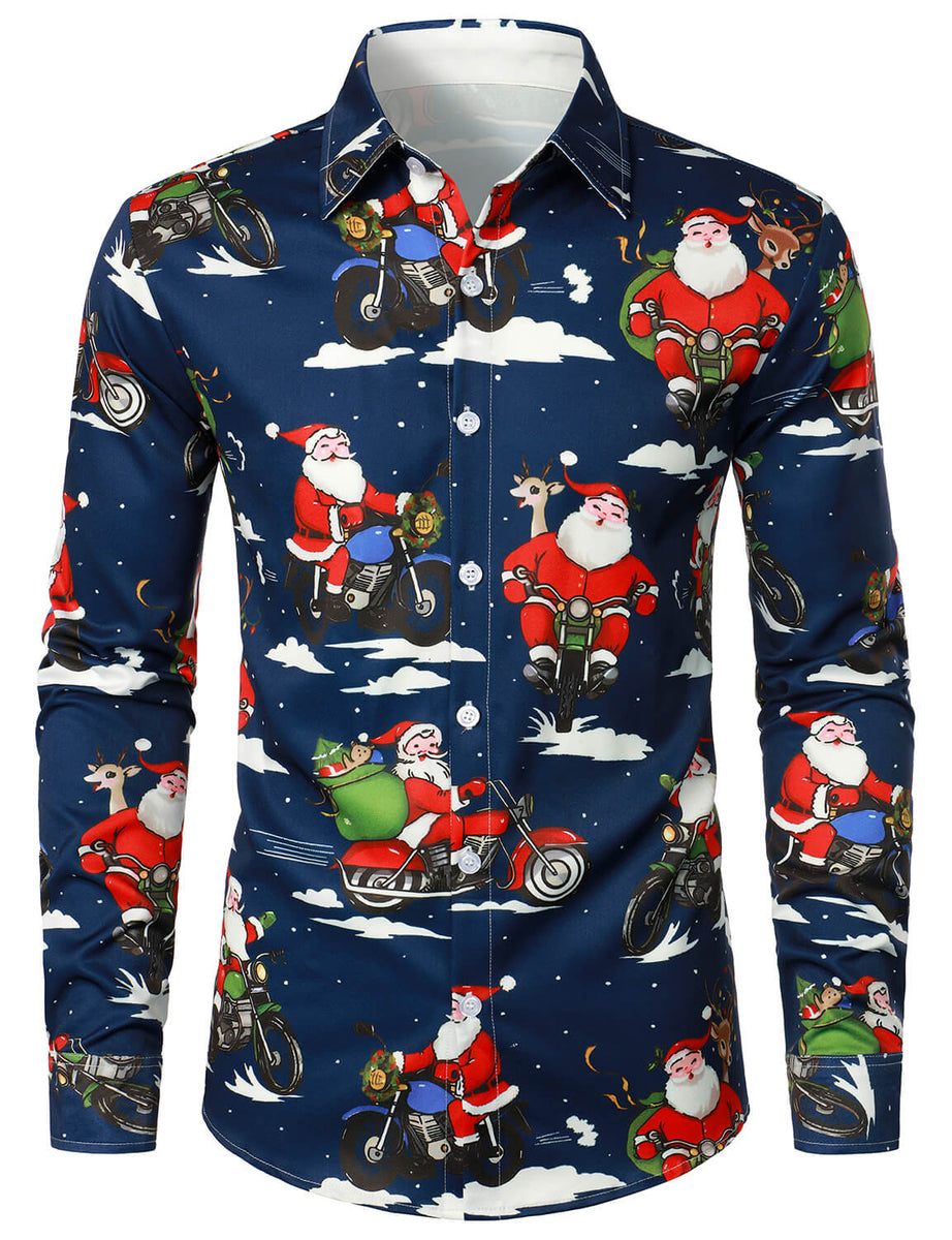 Men's Santa Claus Christmas Gifts Button UP Party Funny Holiday Long S ...