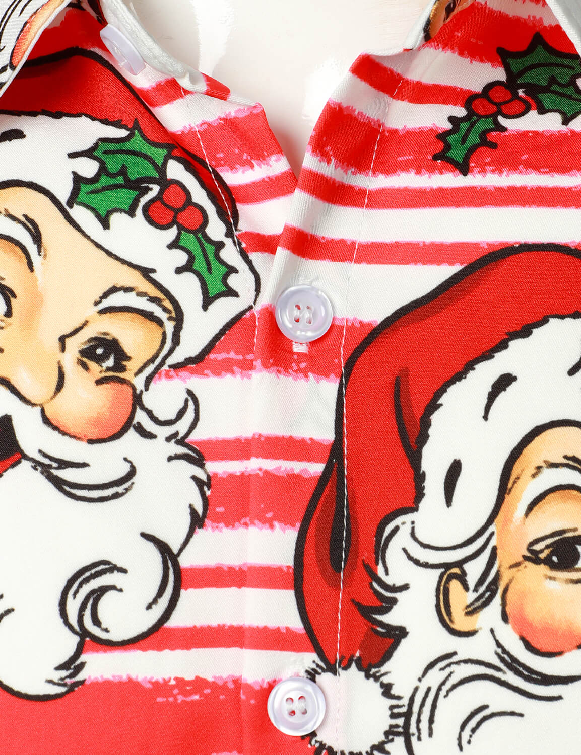 Men's Christmas Santa Claus Holiday Button Up Red Striped Long Sleeve ...