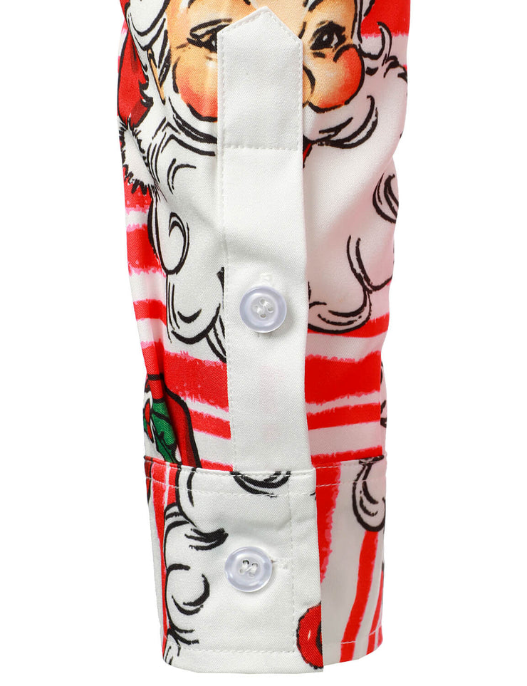 Men's Christmas Santa Claus Holiday Button Up Red Striped Long Sleeve ...