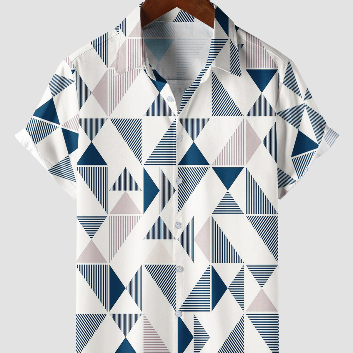 Men's Casual Art Blue and White Triangle Geometric Print Short Sleeve ...