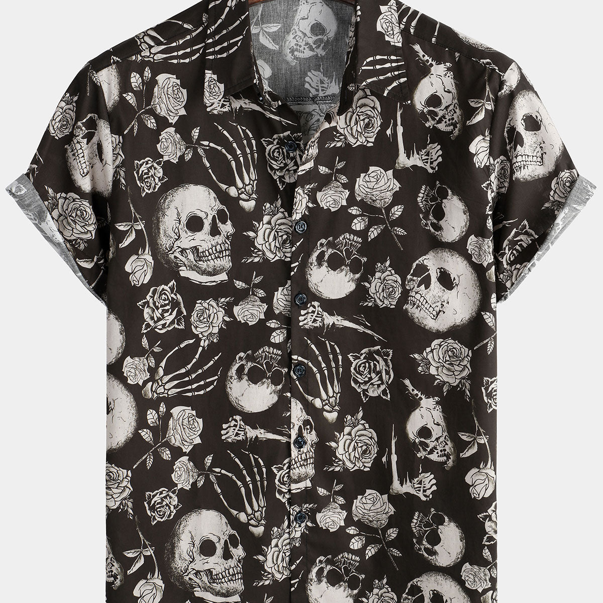 Men's Skull Rose Floral Punk Rock and Roll Cool Button Up Shirt – Atlanl