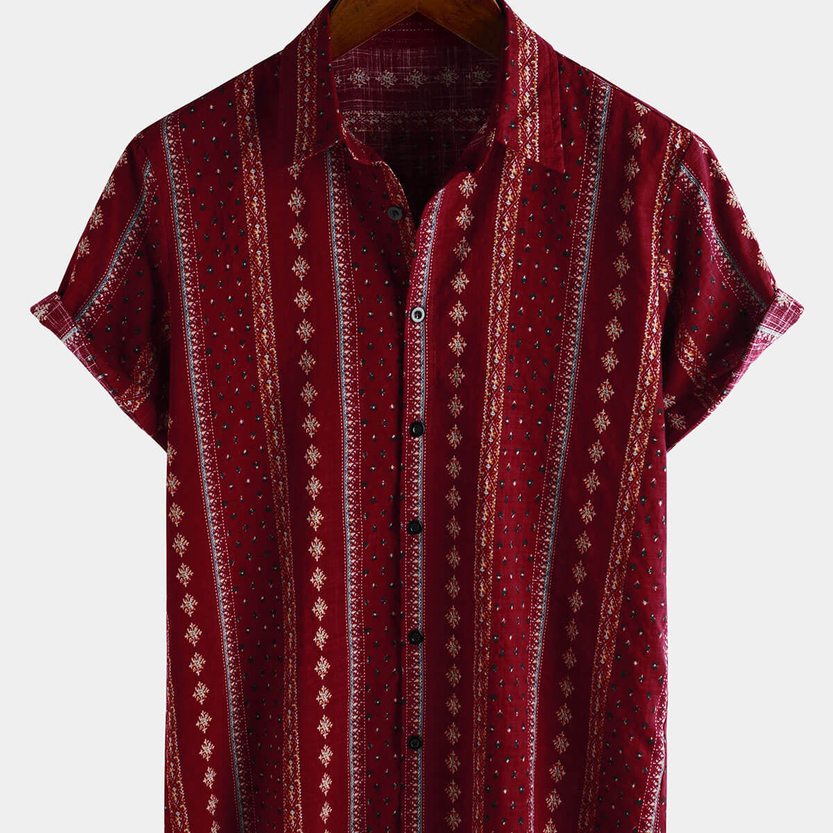 Men's Retro Red Striped Print Button Up 70s Vintage Short Sleeve Shirt ...