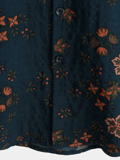 Men's Summer Floral Navy Blue Button Up Short Sleeve Cotton Shirt – Atlanl