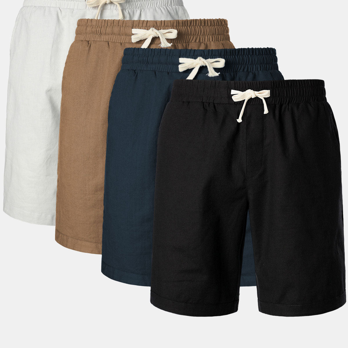Bundle Of 4 | Men's Breathable Solid Color Linen Cotton Casual Shorts ...