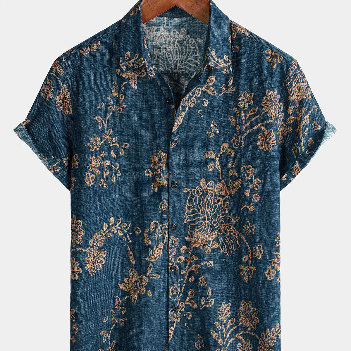 Men's Blue Floral Short Sleeve Breathable Button Up Shirt – Atlanl