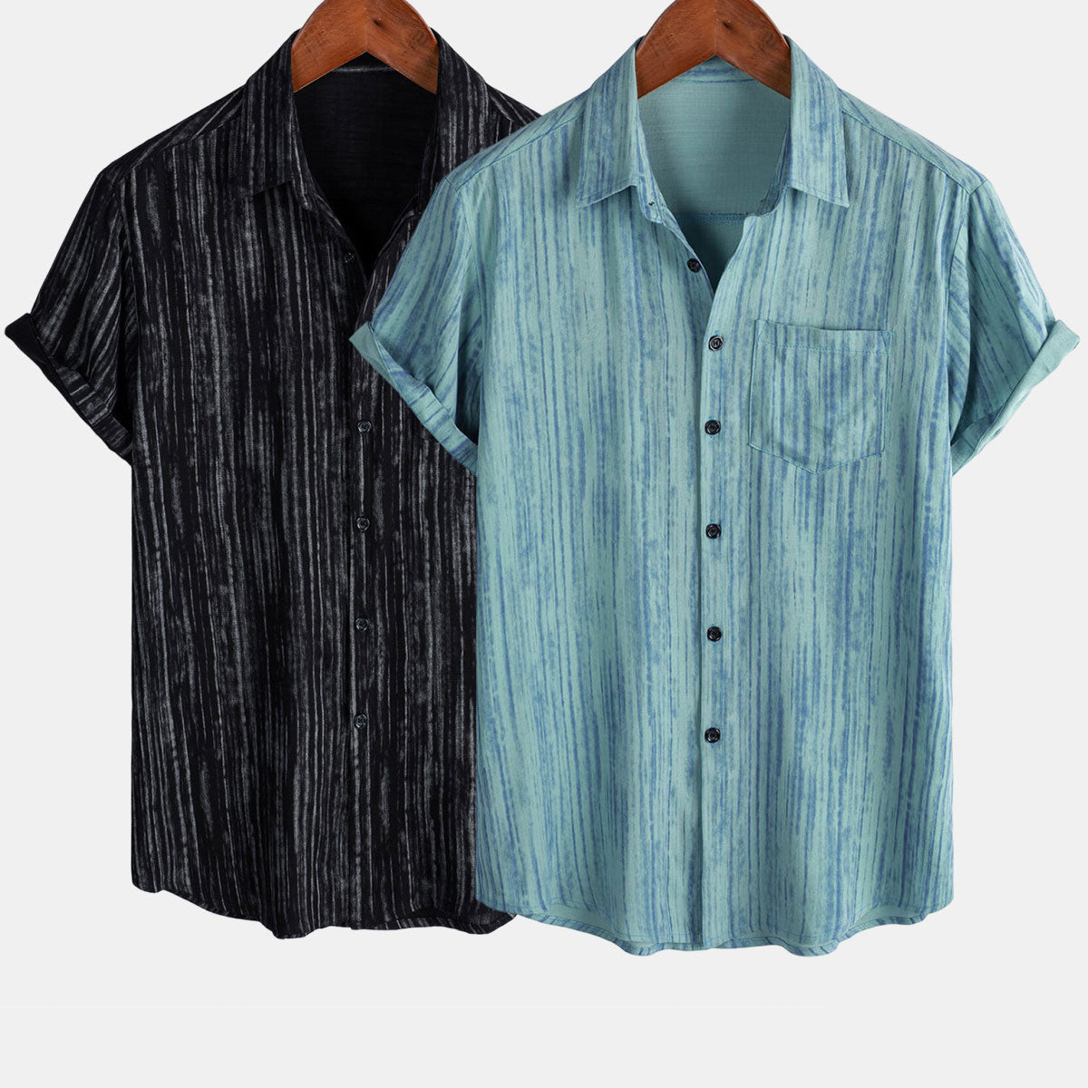 Bundle Of 2 | Men's Breathable Short Sleeve Pocket Striped Shirts – Atlanl