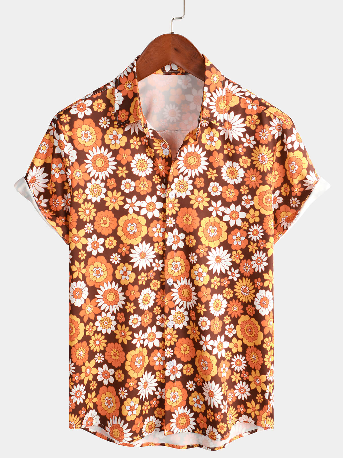 Men's Floral Vintage Flower Button Up 70s Themed Disco Party Short Sle ...