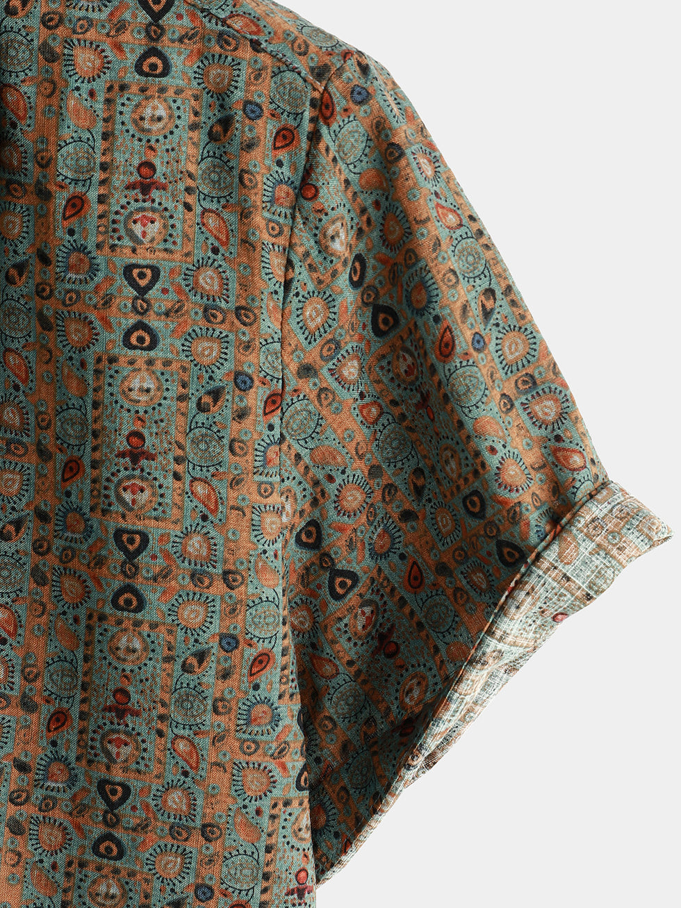Men's Vintage Paisley Print 70s Button Up Green Boho Retro Tribal Shor ...