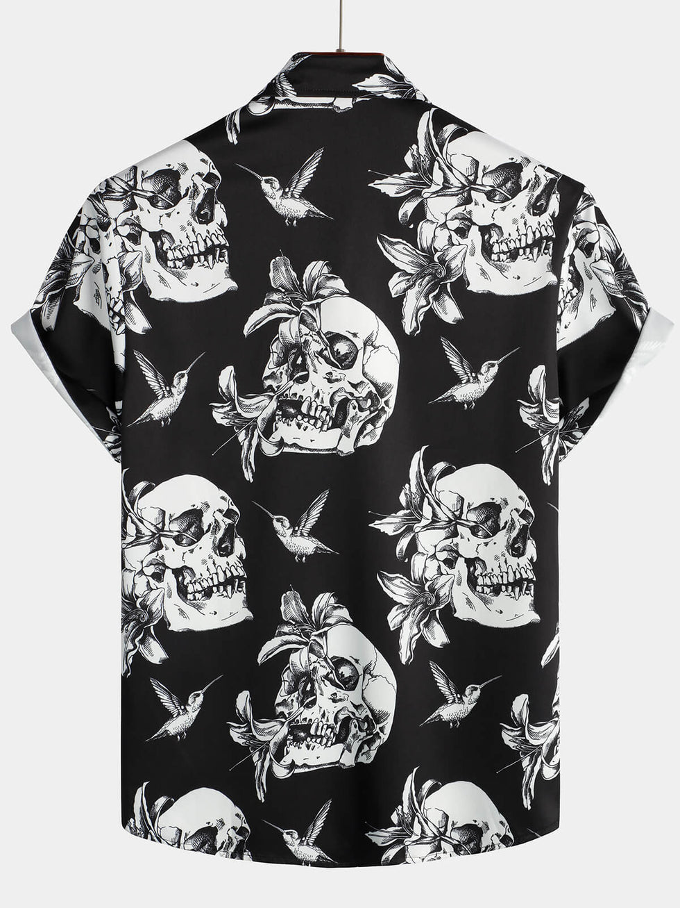 Men's Skull Hummingbird Punk Rocker Cool Rock Button Up Short Sleeve B ...