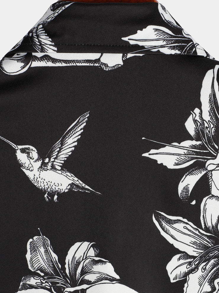 Men's Skull Hummingbird Punk Rocker Cool Rock Button Up Short Sleeve B ...