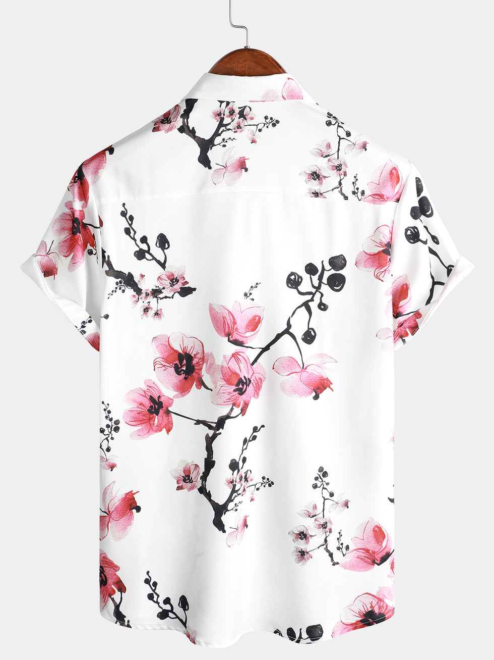 Men's Casual Pink Floral Print Summer Button Up Flower Short Sleeve Ch ...