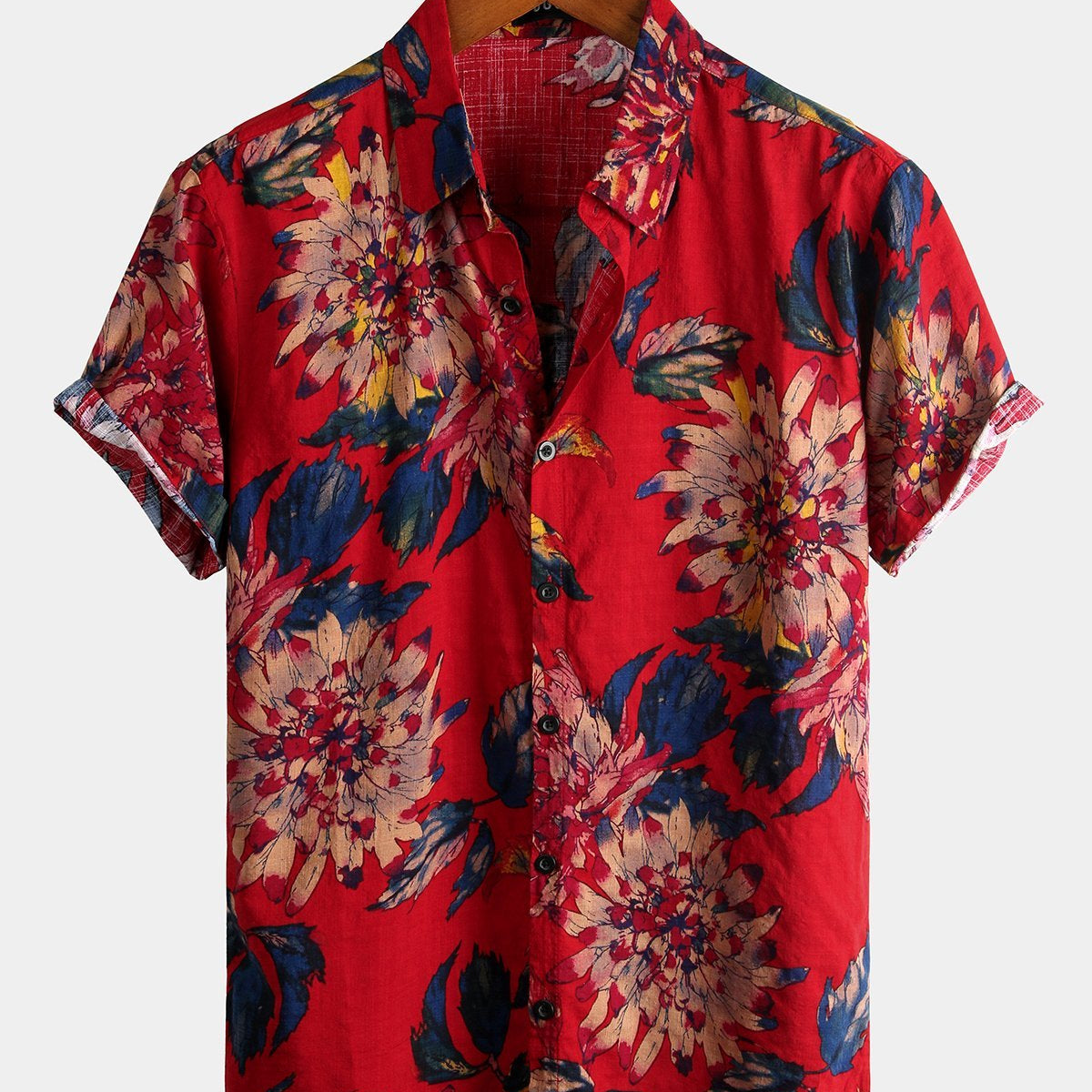 Men's Red Retro Floral Cotton Tropical Hawaiian Shirt – Atlanl