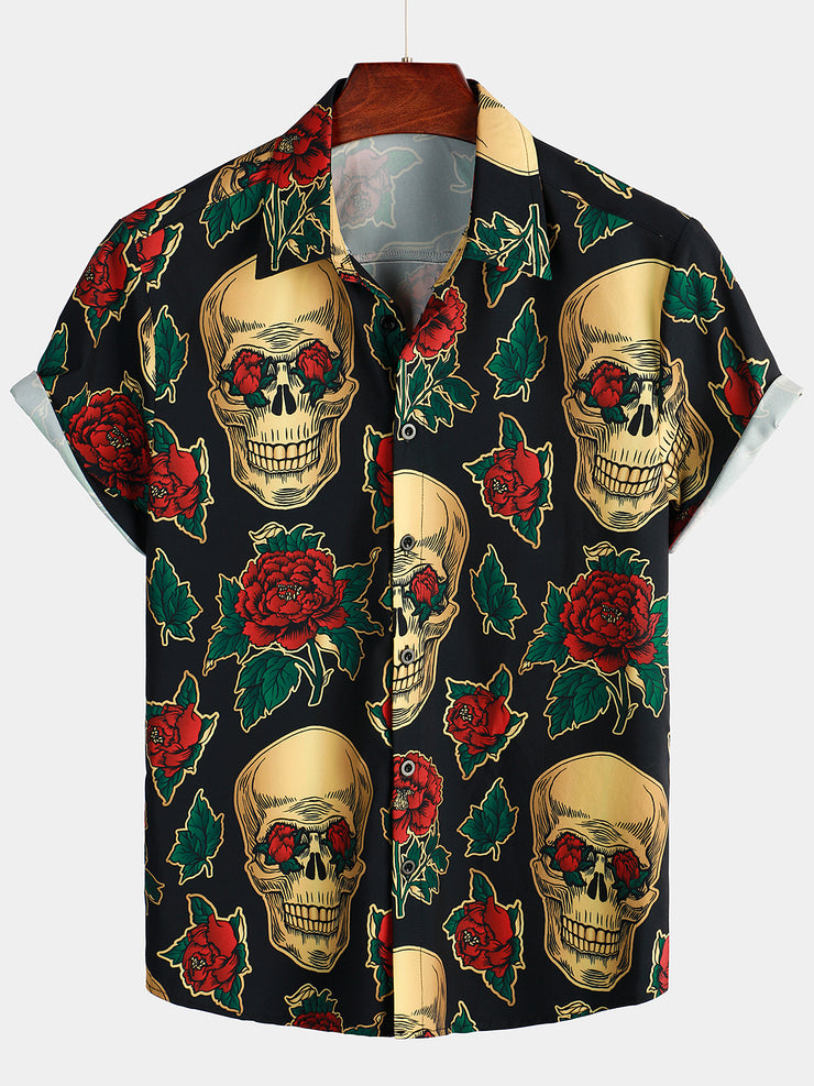 Men's Funny Skull Print Short Sleeve Shirt – Atlanl