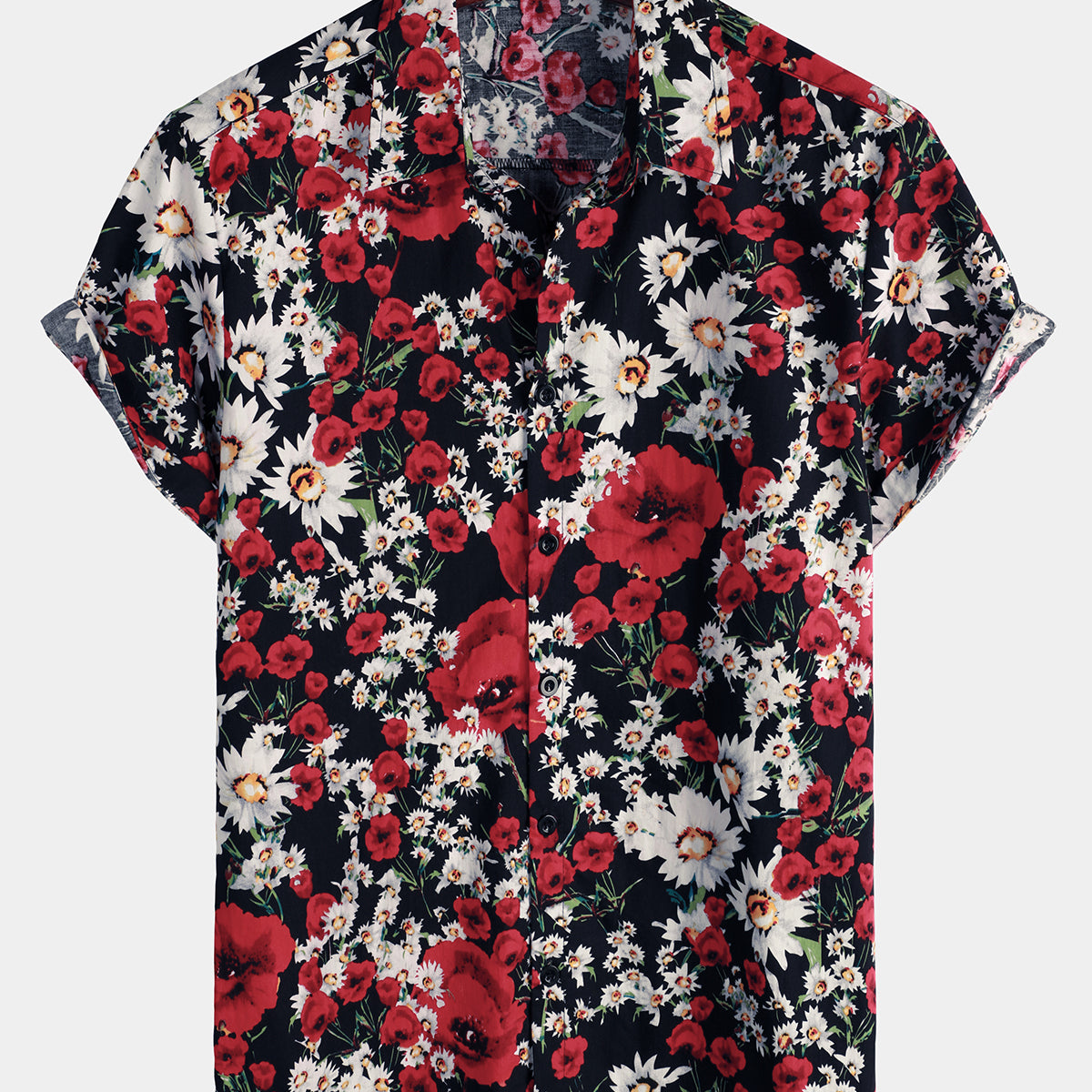 Men's Summer Rose Daisy Flower Print Casual Floral Short Sleeve Shirt ...