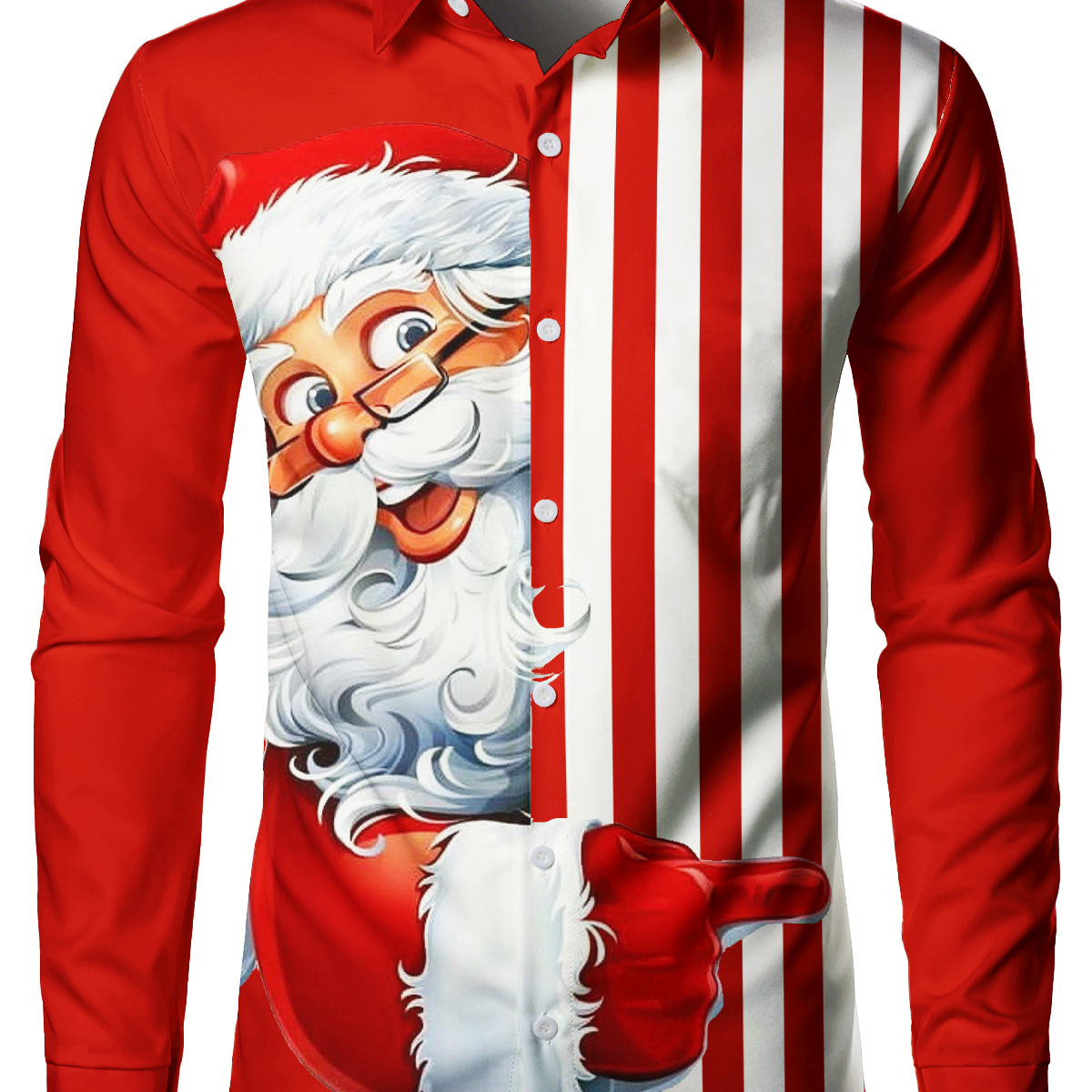 Men's Red Striped And Santa Claus Button Up Christmas Long Sleeve Shir ...