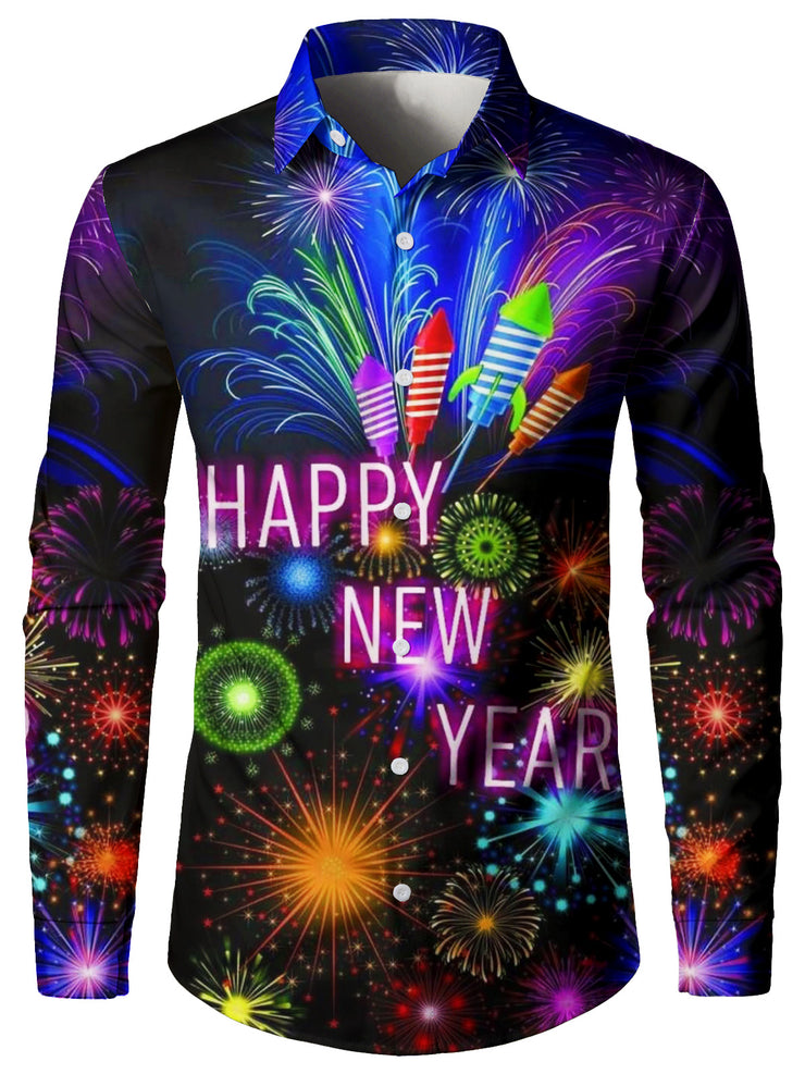 Men's Happy New Year Fireworks Long Sleeve Shirt – Atlanl